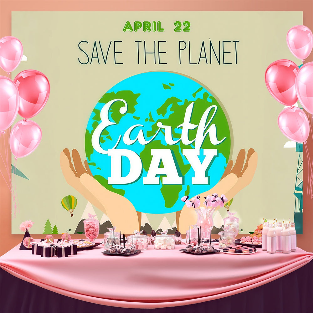 Happy Earth Day Backdrop April 22 Hands Holding Earth Backdrop GTY3-63