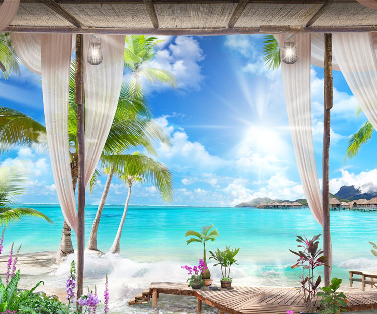 Beach Blue Ocean Seaside Scenery Photography Backdrop LV-868 – Dbackdrop
