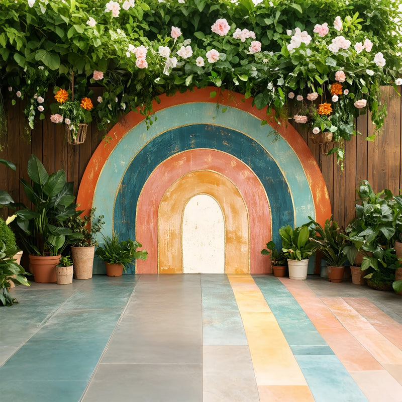 Spring Backdrop Images Rainbow Indoor Garden Photography Backdrop LXX1