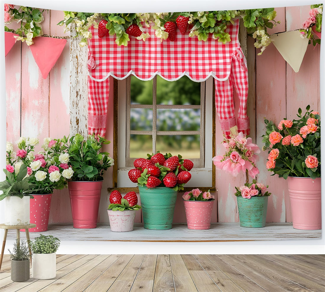 Spring Backdrop Photography Strawberry Floral Cottage Backdrop LXX1-11