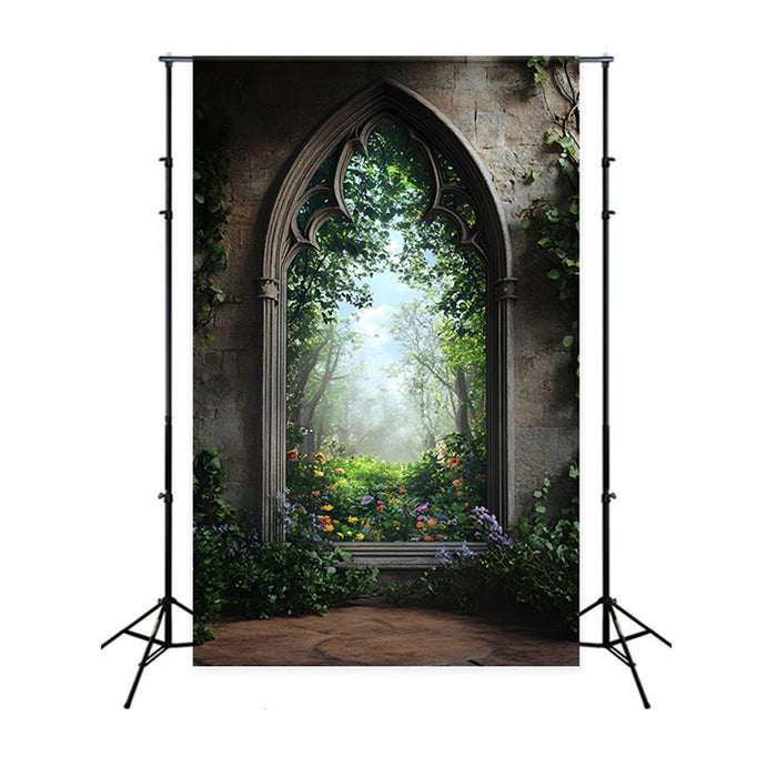 Spring Backdrop Pictures Fairytale Gothic Window Forest Backdrop LXX1-