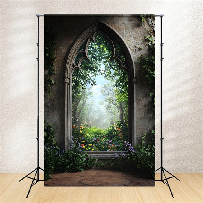 Spring Backdrop Pictures Fairytale Gothic Window Forest Backdrop LXX1-