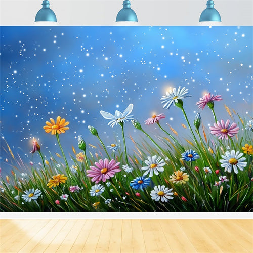 Spring Picture Backdrops Illuminated Wildflowers Starry Skies Backdrop