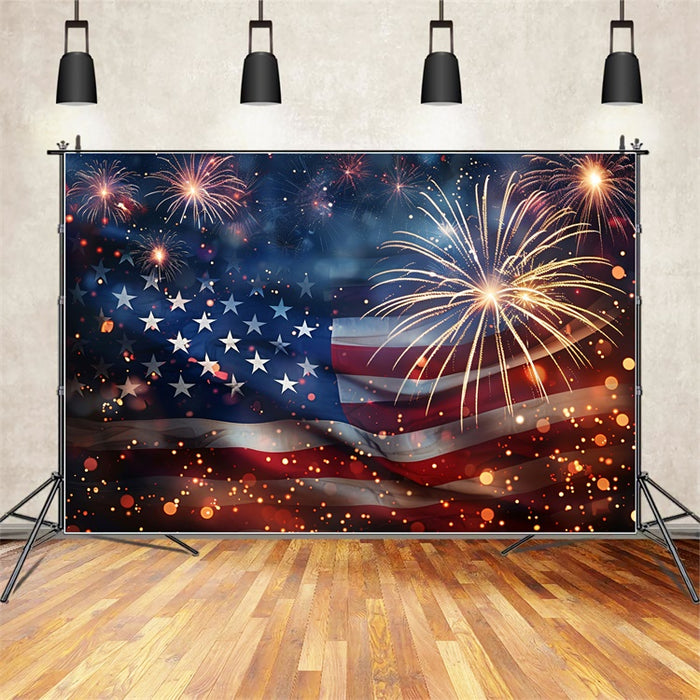 American Flag Photo Backdrop Patriotic Glow Fireworks Backdrop LXX1-18