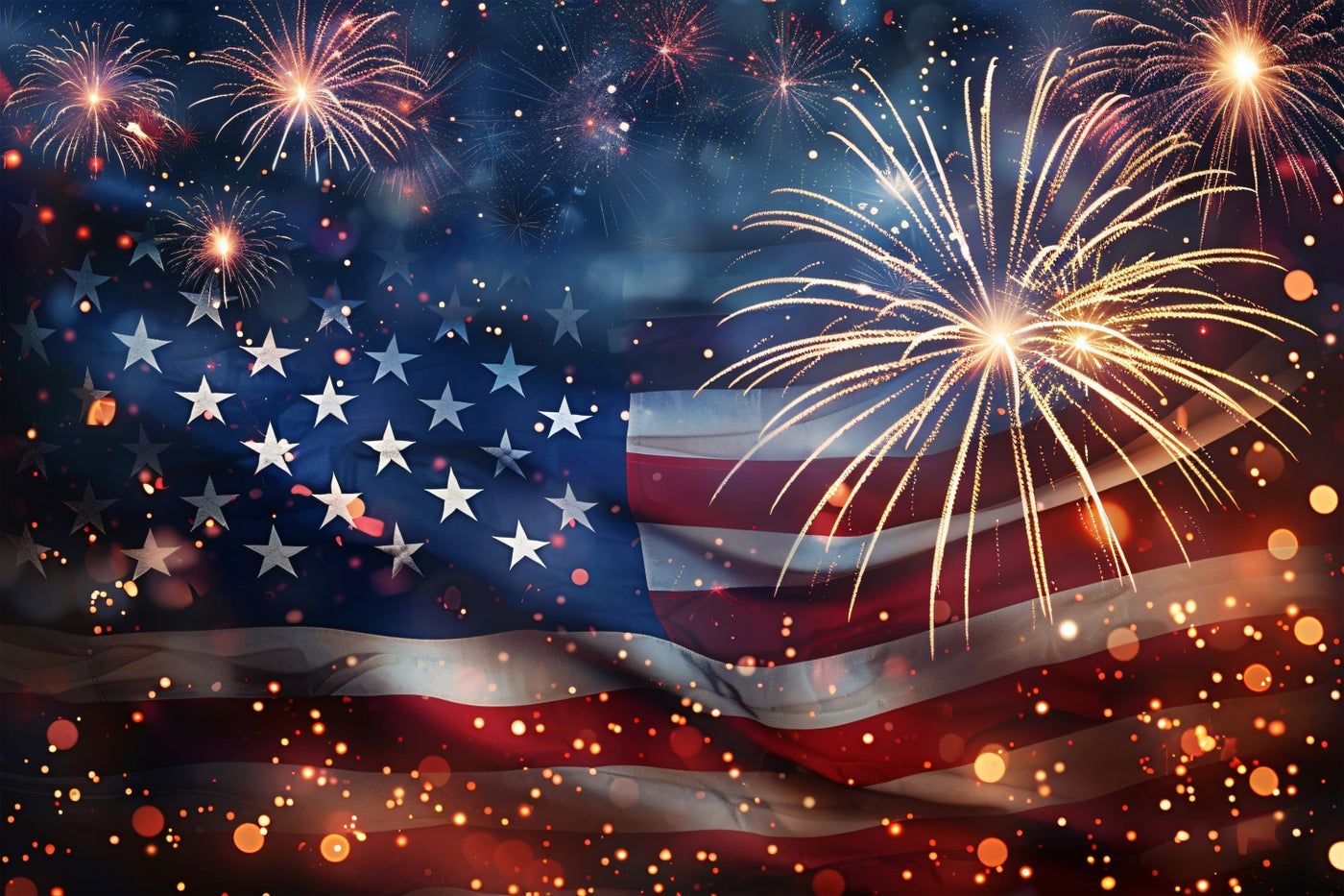 American Flag Photo Backdrop Patriotic Glow Fireworks Backdrop LXX1-18