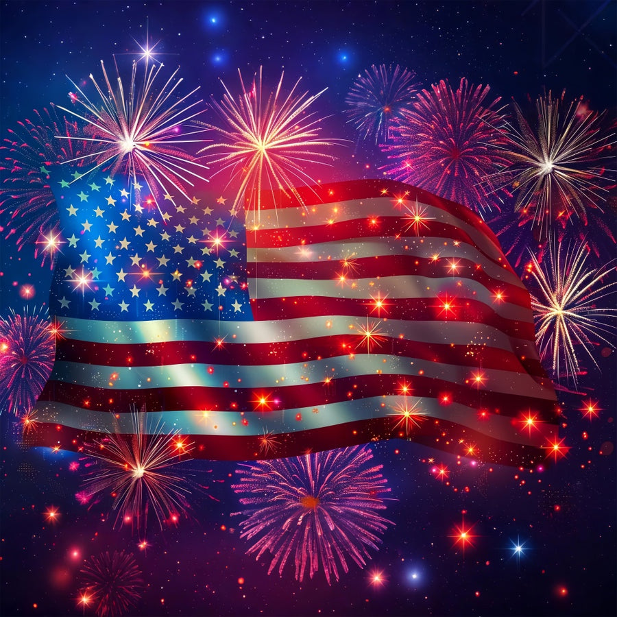 American Flag Backdrop Sparkling Stars Freedom Fireworks Backdrop LXX1