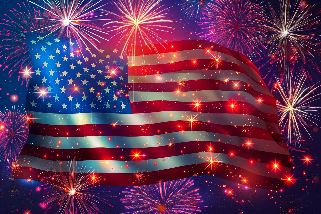 American Flag Backdrop Sparkling Stars Freedom Fireworks Backdrop LXX1