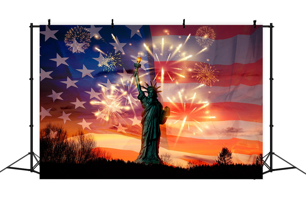 American Flag Backdrop Photography Statue Liberty Fireworks Backdrop L