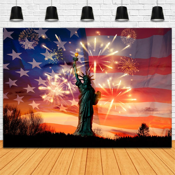 American Flag Backdrop Photography Statue Liberty Fireworks Backdrop L