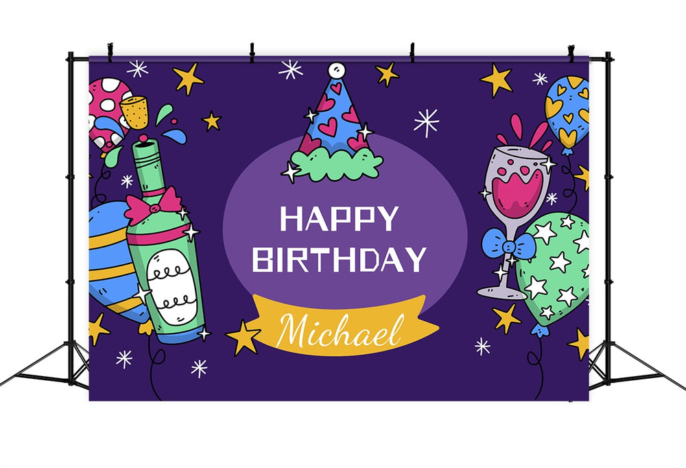 Custom Birthday Backdrop Colorful Balloons Wine Party Backdrop LXX1-23