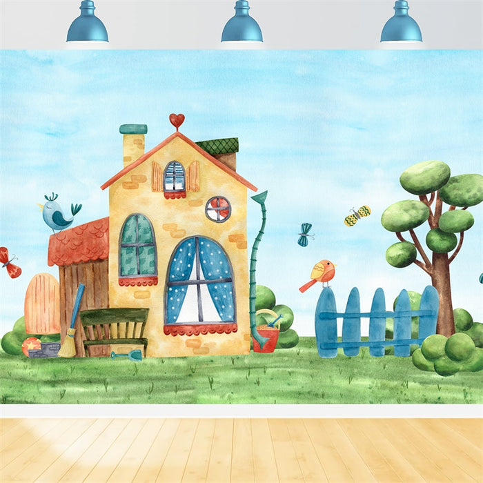 Pet Photography Backdrops Cottage Watercolor Birds Backdrop LXX1-298