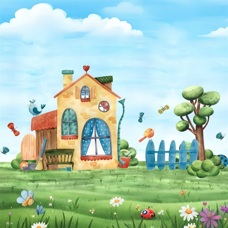 Pet Photography Backdrops Cottage Watercolor Birds Backdrop LXX1-298