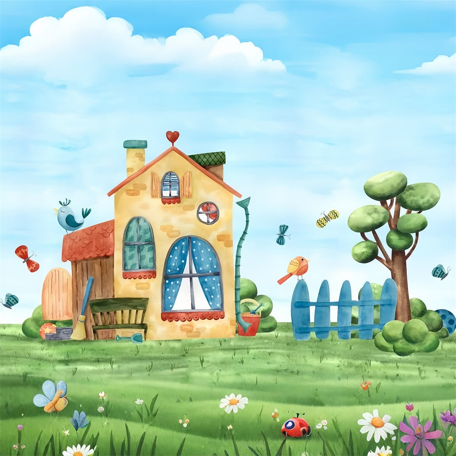 Pet Photography Backdrops Cottage Watercolor Birds Backdrop LXX1-298