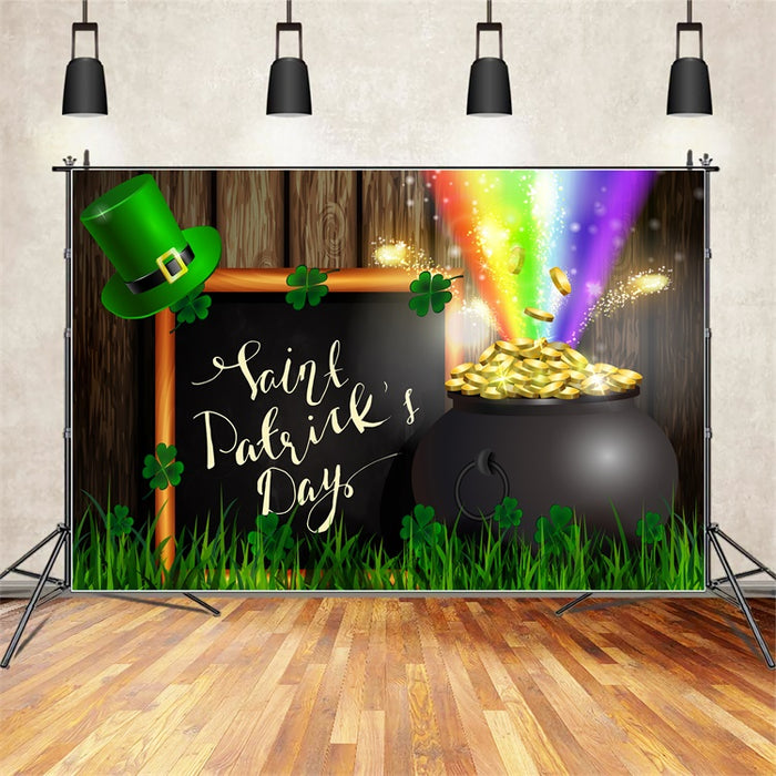 St Patricks Day Photo Backdrop Rainbow Gold Pot Clover Backdrop LXX1-4