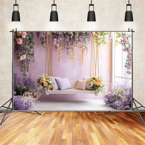 Spring Photo Backdrop Ideas Purple Floral Swing Blooms Backdrop LXX1-6