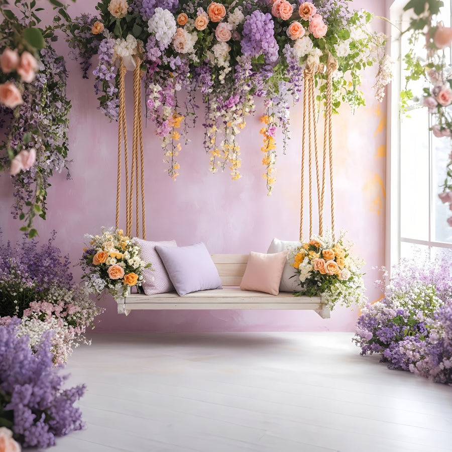 Spring Photo Backdrop Ideas Purple Floral Swing Blooms Backdrop LXX1-6