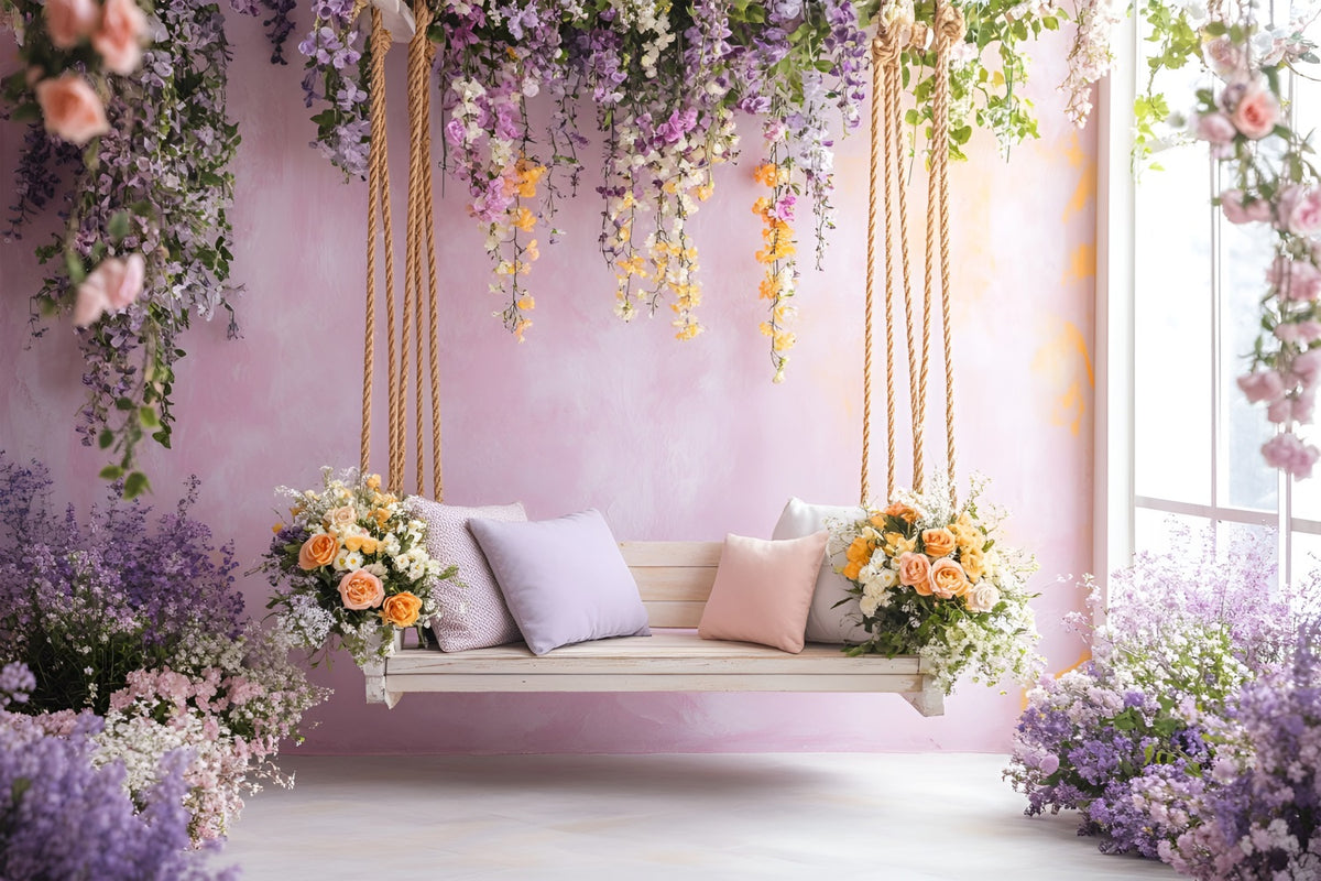 Spring Photo Backdrop Ideas Purple Floral Swing Blooms Backdrop LXX1-6
