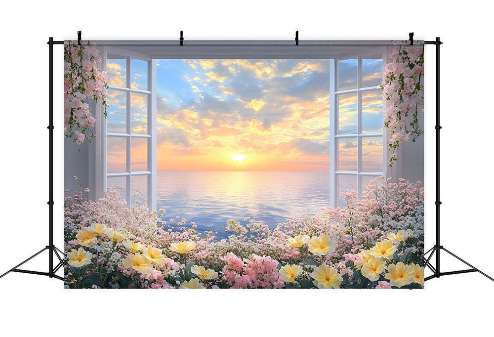 Spring Backdrops Photography Floral Window View Sunset Backdrop LXX1-7