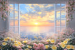 Spring Backdrops Photography Floral Window View Sunset Backdrop LXX1-7