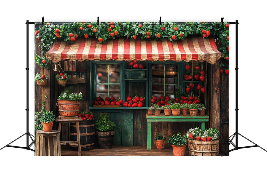 Spring Photography Backdrops Strawberry Shop Wood Decor Backdrop LXX1-