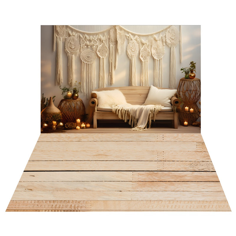 Cozy Bohemian Lounge Backdrop+Whitewashed Wooden Floor Backdrop LXX2-2