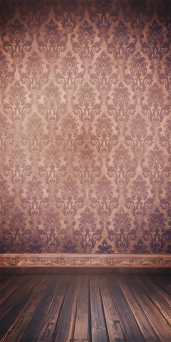 Damask Photo Backdrop Vintage Damask Plum Brown Sweep Backdrop LXX2-29