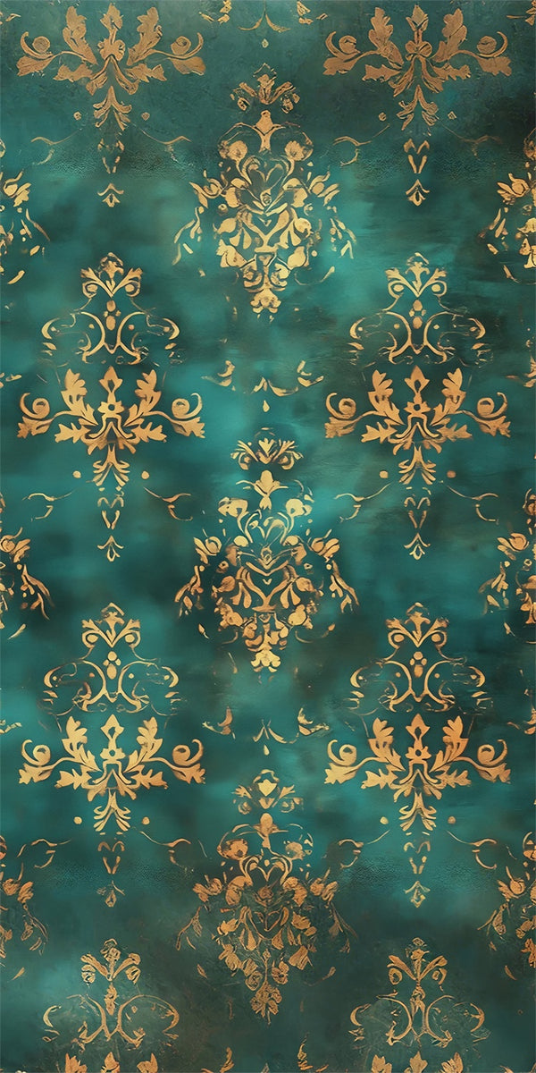 Damask Photography Backdrop Regal Green Gold Leaf Sweep Backdrop LXX2-