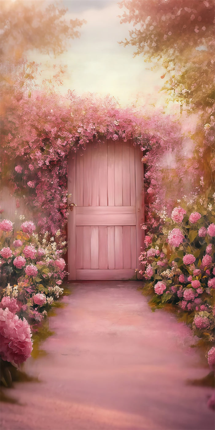 Floral Photography Backdrop Pink Floral Garden Door Sweep Backdrop LXX
