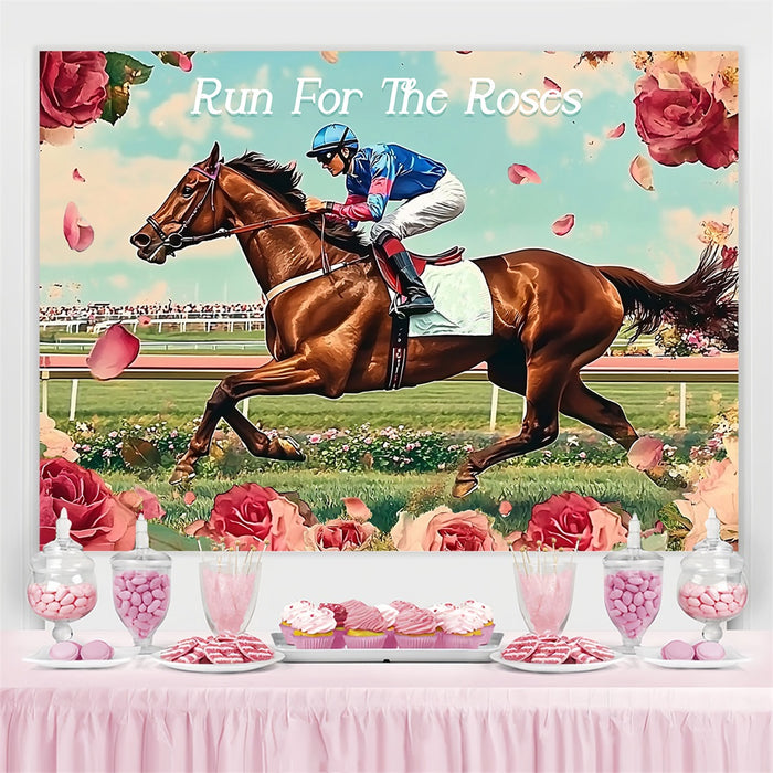 Kentucky Derby Party Photo Backdrop Horse Motion Roses Custom Backdrop