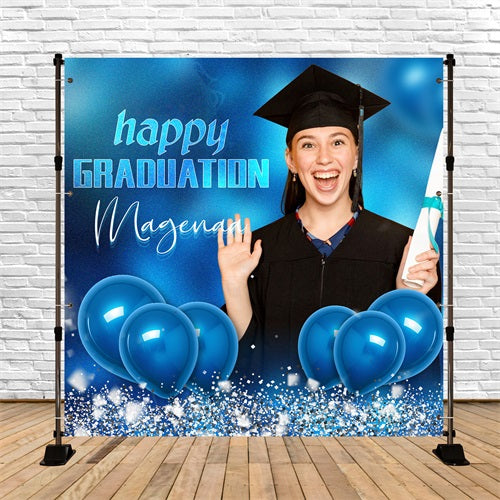 Blue Graduation Backdrop Blue Balloon Celebration Custom Party Graduat