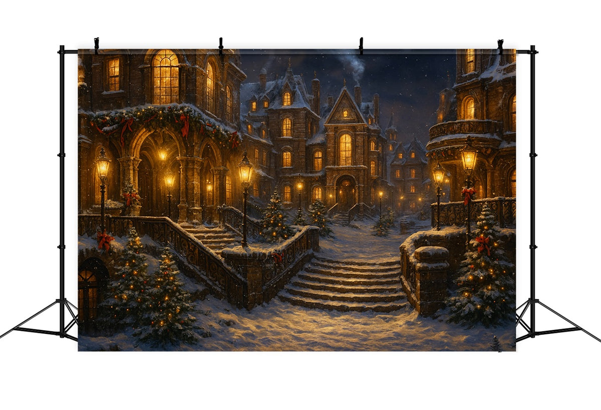 Victorian Backdrop Snowy Gaslight Winter Street Victorian Christmas Ba