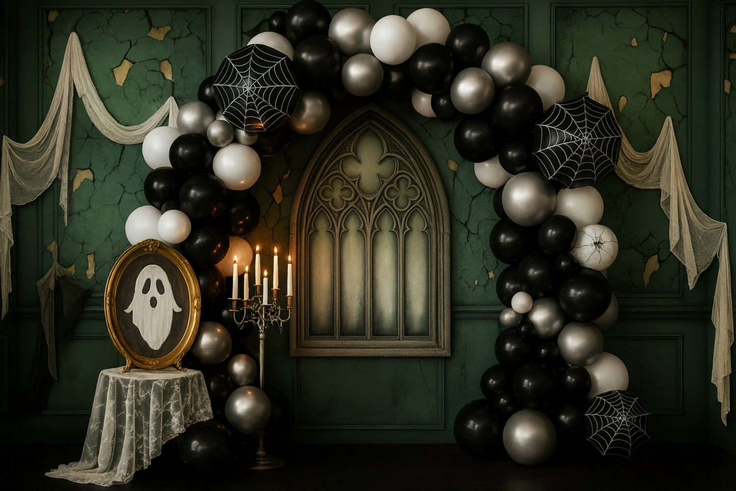 Vintage Wall Backdrop Gothic Ghost Balloon Arch Victorian Photo Backdr
