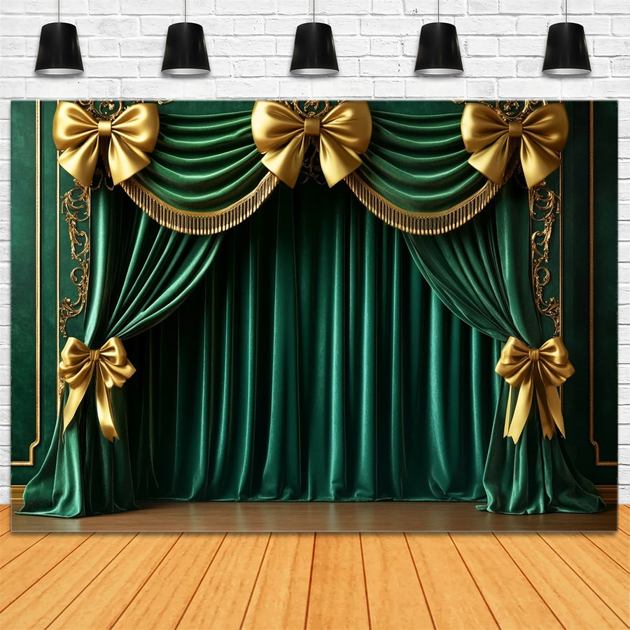 Bow Backdrop Emerald Curtain Golden Glamour Christmas Photo Backdrop L