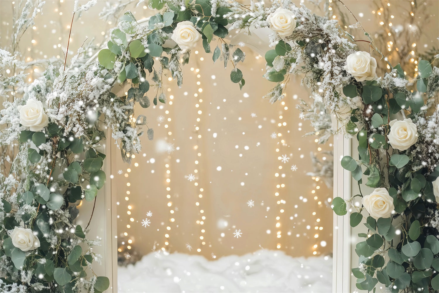 Snowflake Backdrops Winter Roses Frosted Archway Winter Photo Backdrop