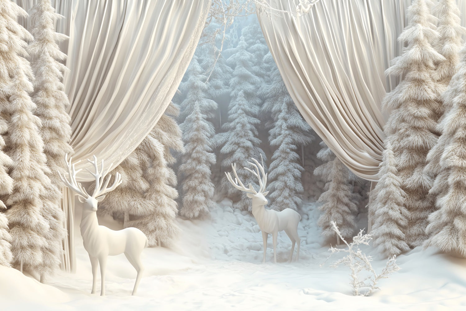Winter Forest Backdrop White Reindeer Frosted Forest Winter Backdrop L