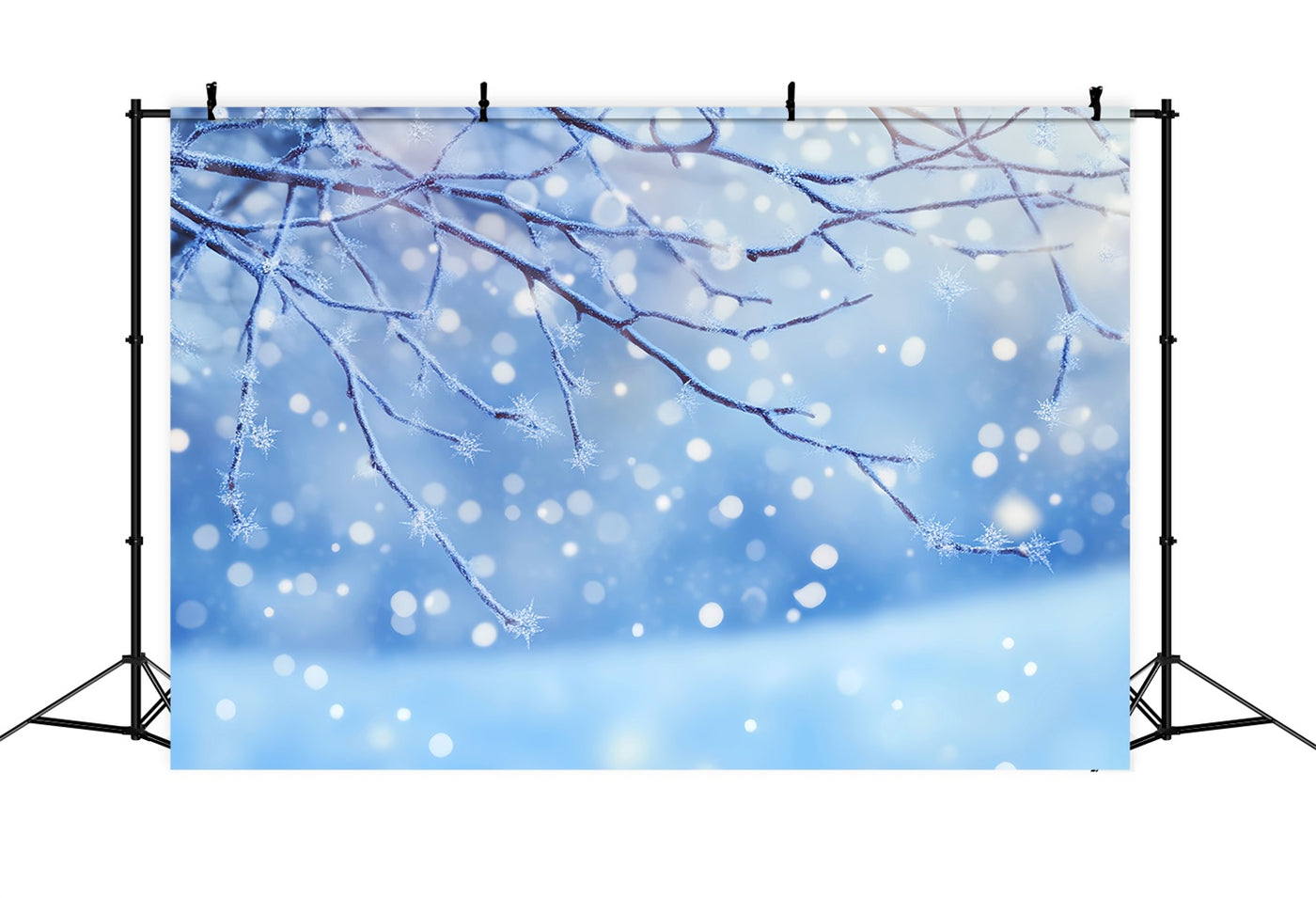Winter Snow Backdrop Frosted Branch Snowflakes Glow Winter Photo Backd