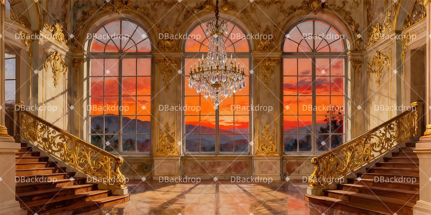 Movie Theater Backdrop Royal Marble Stairs Stage Backdrops For Sale LX