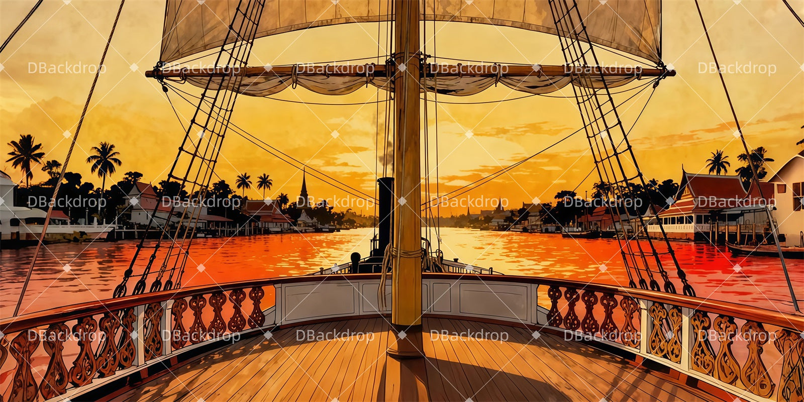 Stage Backdrops Oriental Harbor Sail Theater Backdrops For Sale LXX511