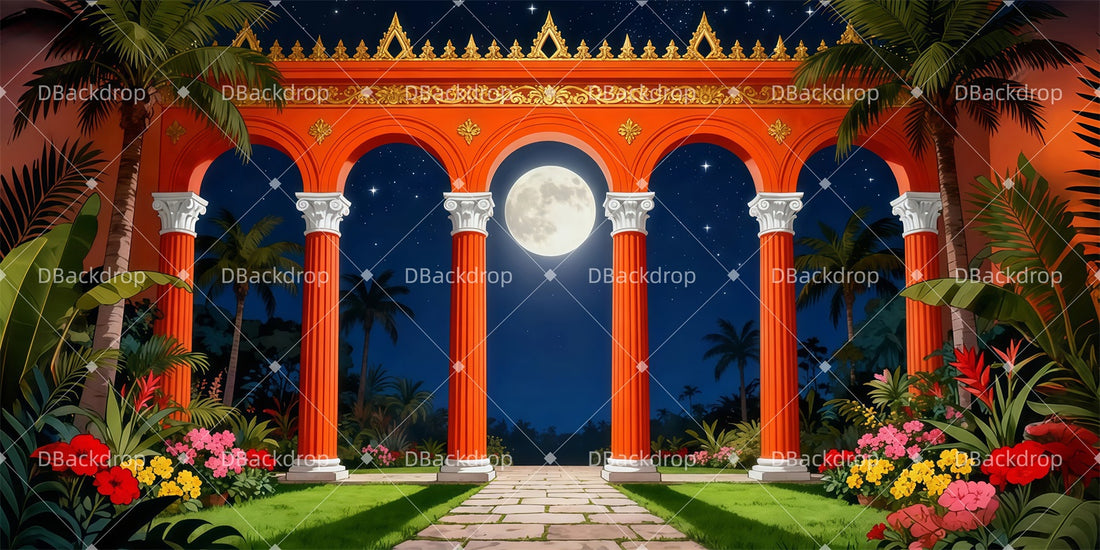 Theater Stage Backdrop Night Garden Pavilion Performance Backdrops LXX