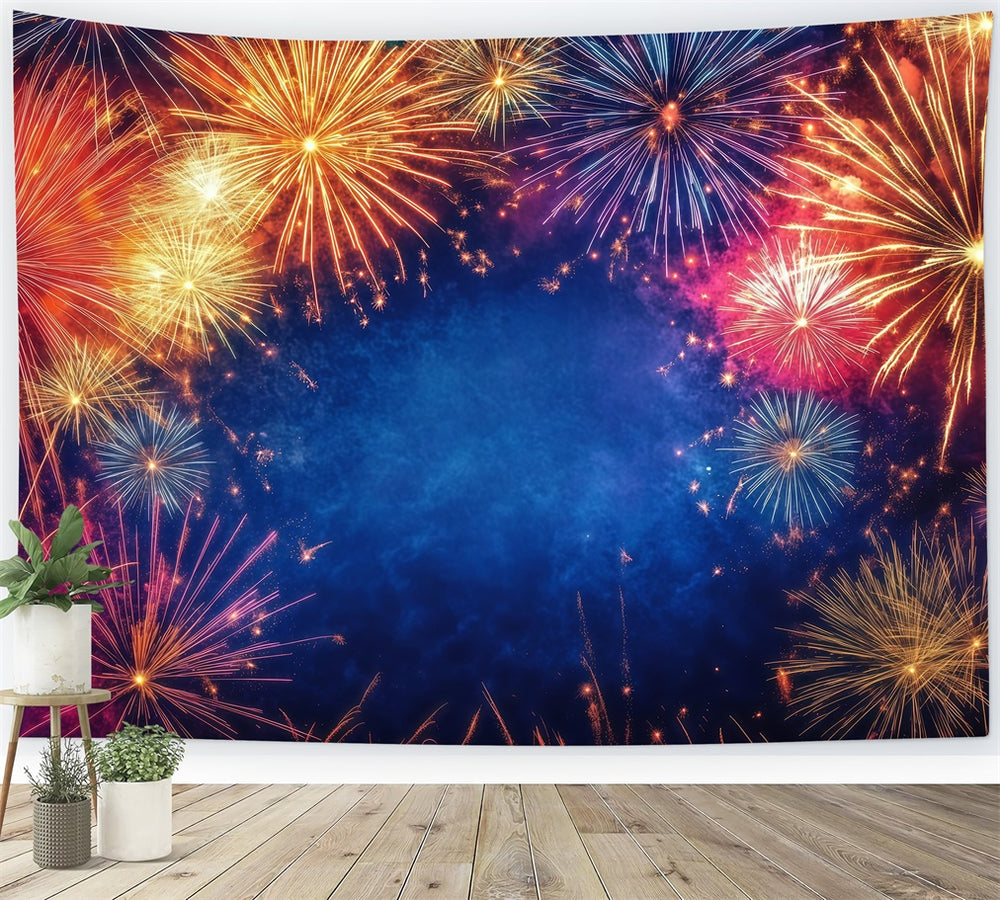 New Year's Backdrop Radiant Fireworks Burst Happy New Year 2026 Banner
