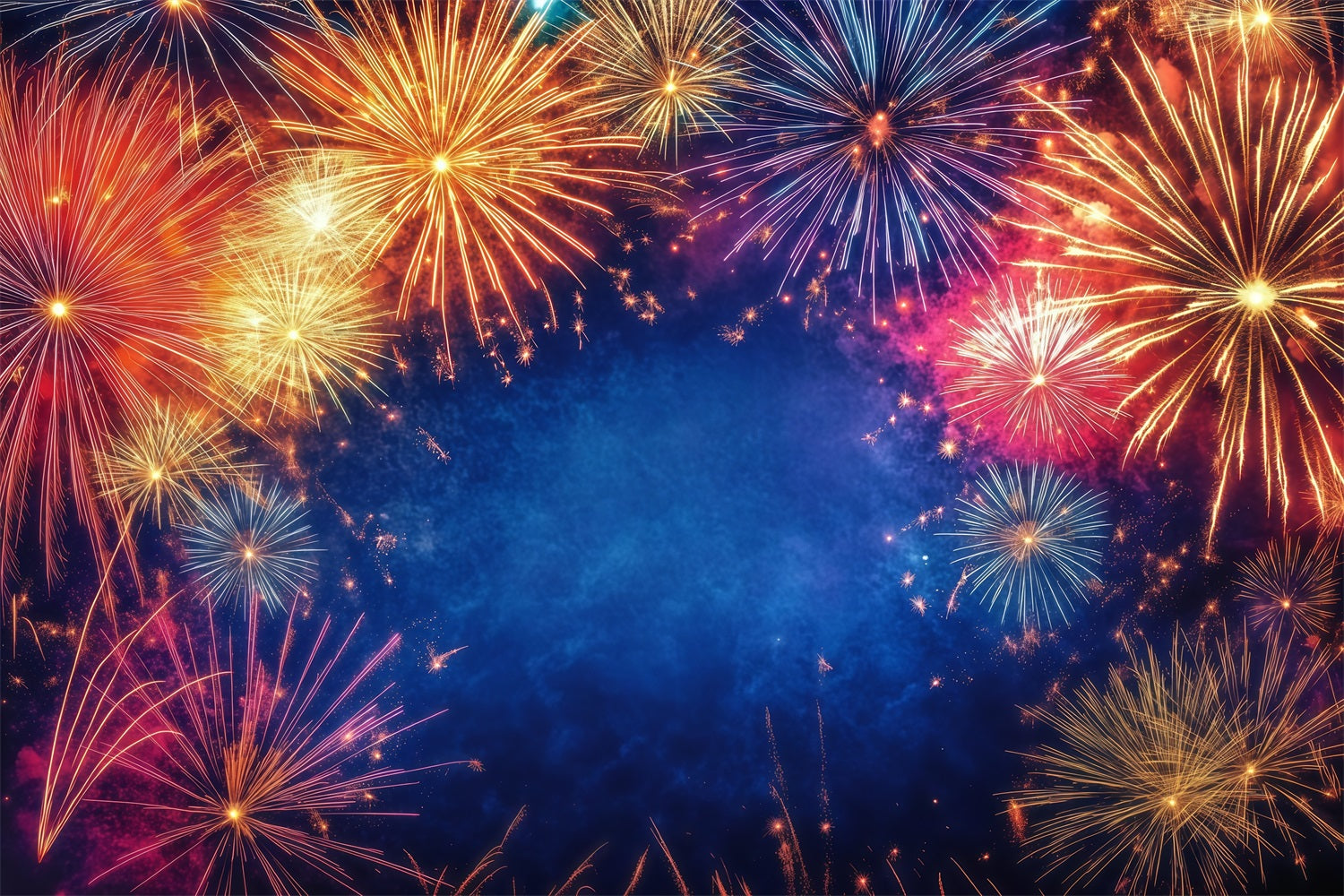 New Year's Backdrop Radiant Fireworks Burst Happy New Year 2026 Banner