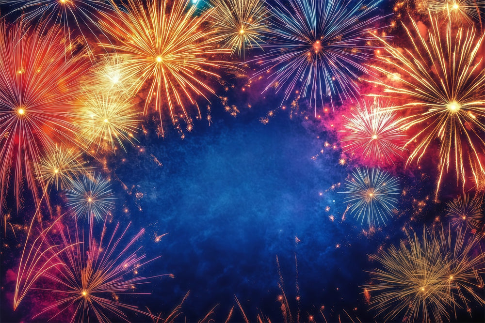 New Year's Backdrop Radiant Fireworks Burst Happy New Year 2026 Banner