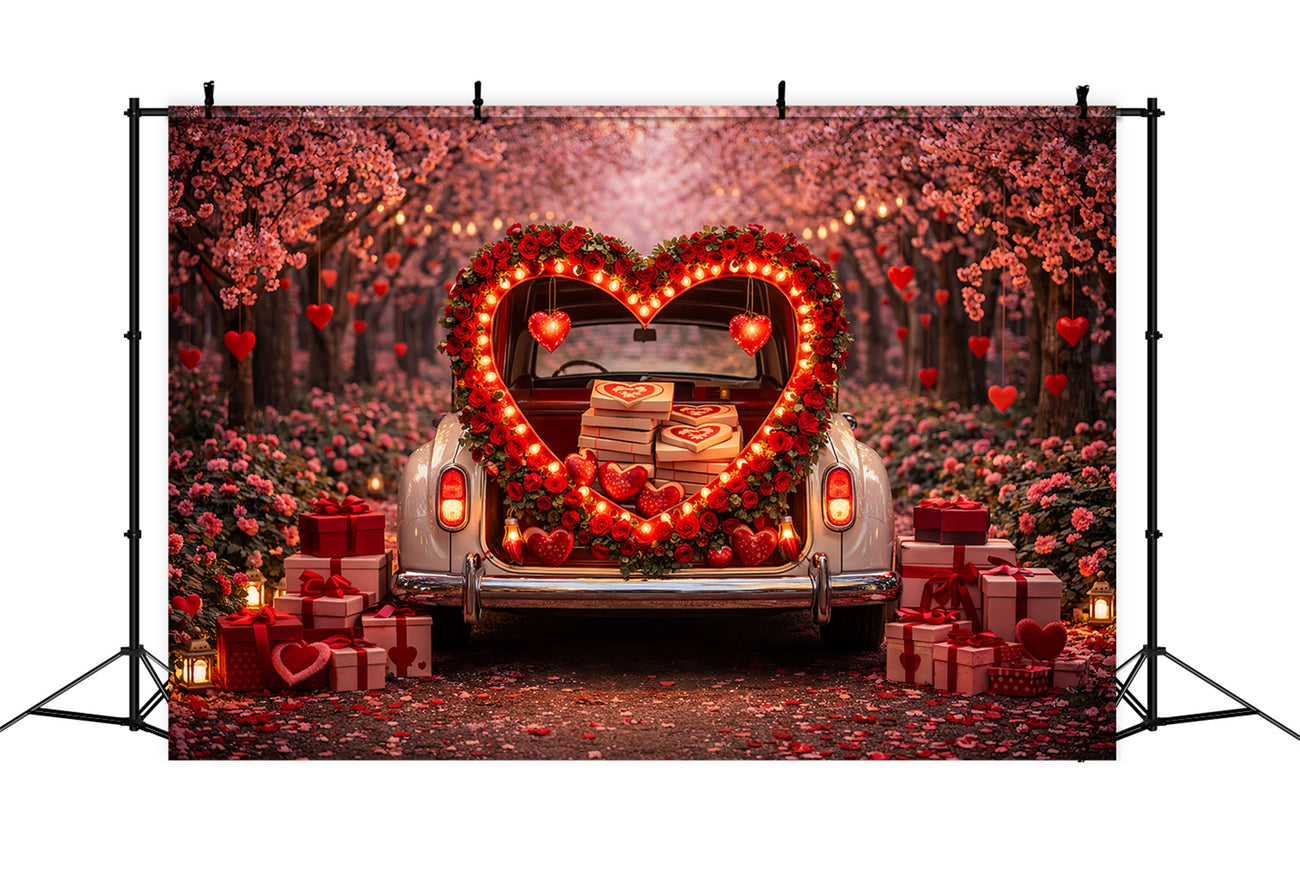 Gift Box Valentine Backdrop Heart Trunk Blossom Red Rose Heart Backdro