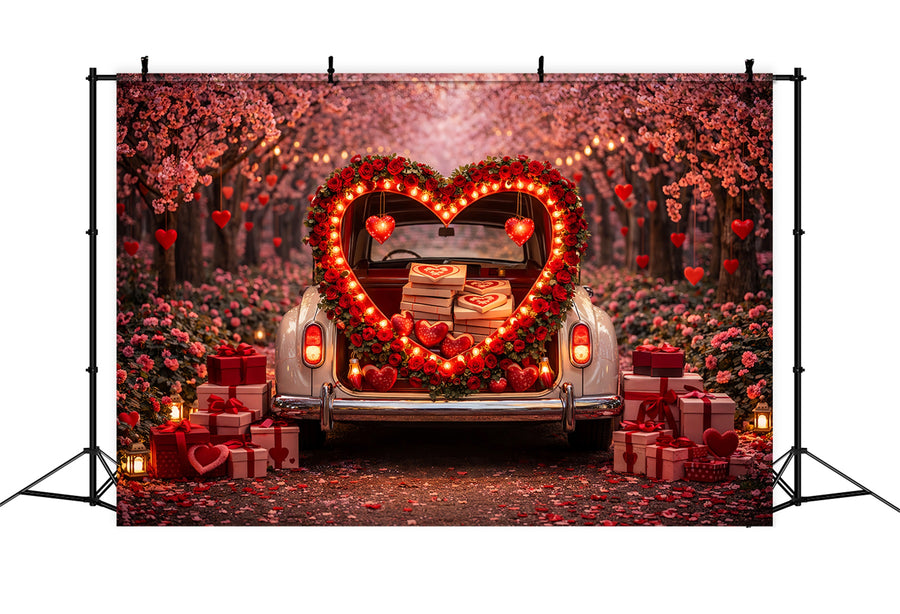 Gift Box Valentine Backdrop Heart Trunk Blossom Red Rose Heart Backdro