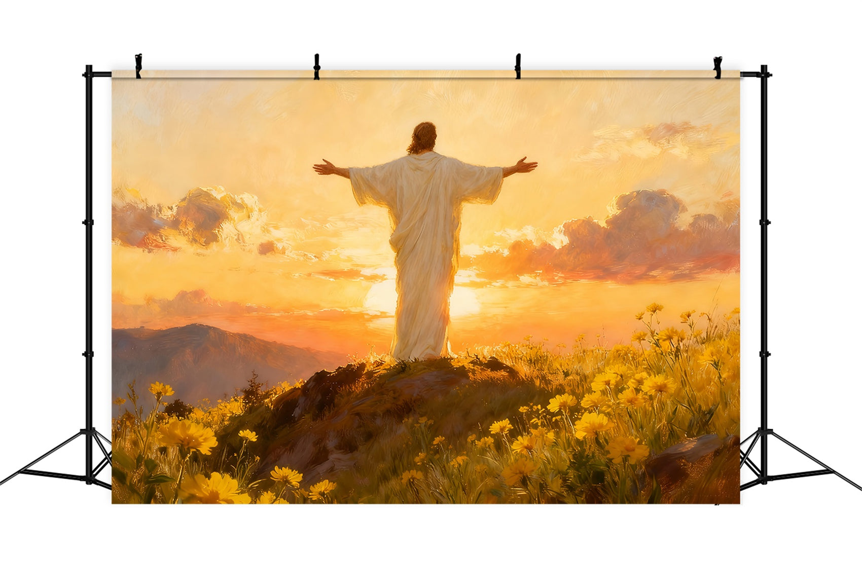Church Easter Backdrop Risen Christ Golden Dawn Religious Easter Backd