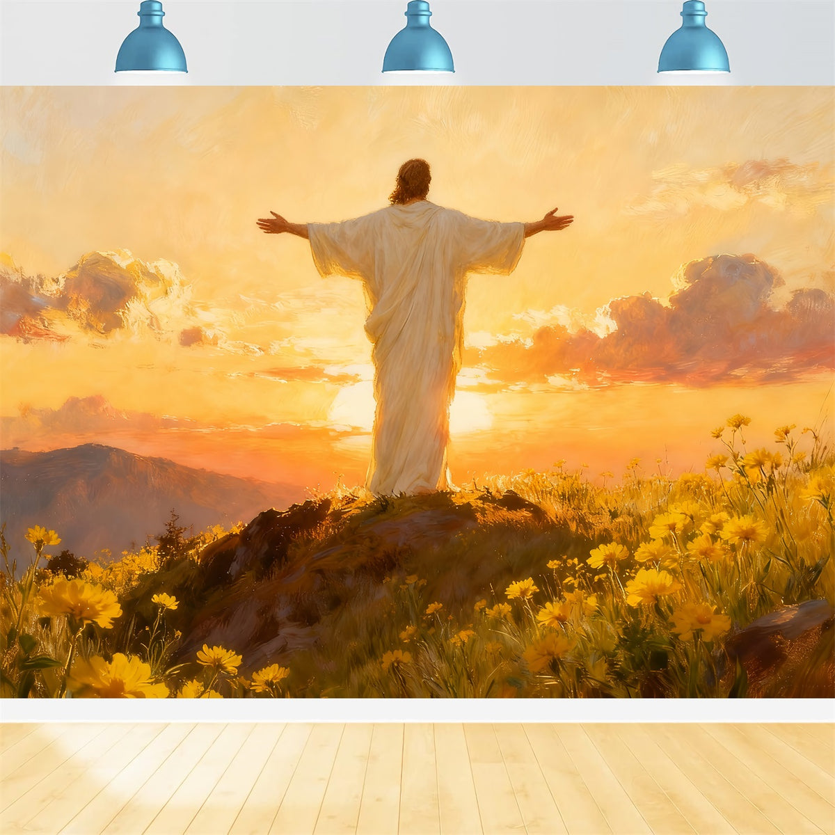 Church Easter Backdrop Risen Christ Golden Dawn Religious Easter Backd