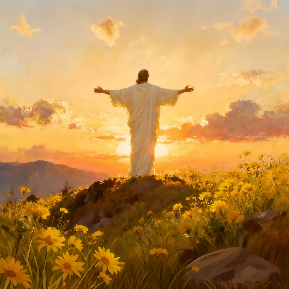 Church Easter Backdrop Risen Christ Golden Dawn Religious Easter Backd