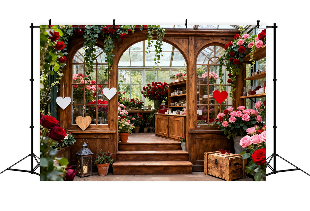 Rustic Farmhouse Valentine Backdrop Garden Glasshouse Romance Red Rose