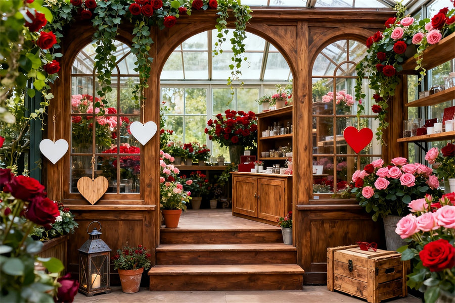 Rustic Farmhouse Valentine Backdrop Garden Glasshouse Romance Red Rose