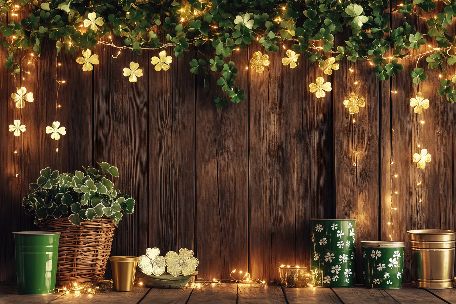 St Patrick's Backdrop Enchanted Clover String Lights Irish Photo Backd